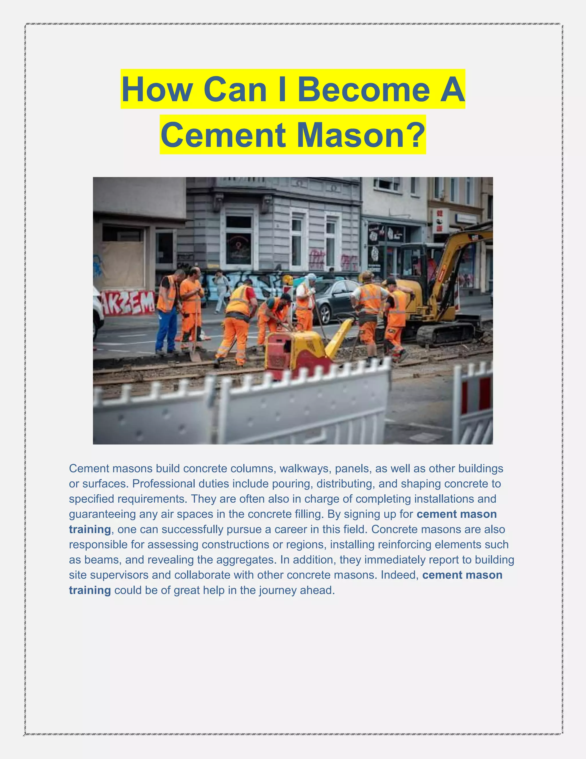 Cement mason training: Path to becoming a cement mason? | PDF