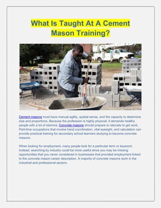 Cement mason training: Path to becoming a cement mason? | PDF