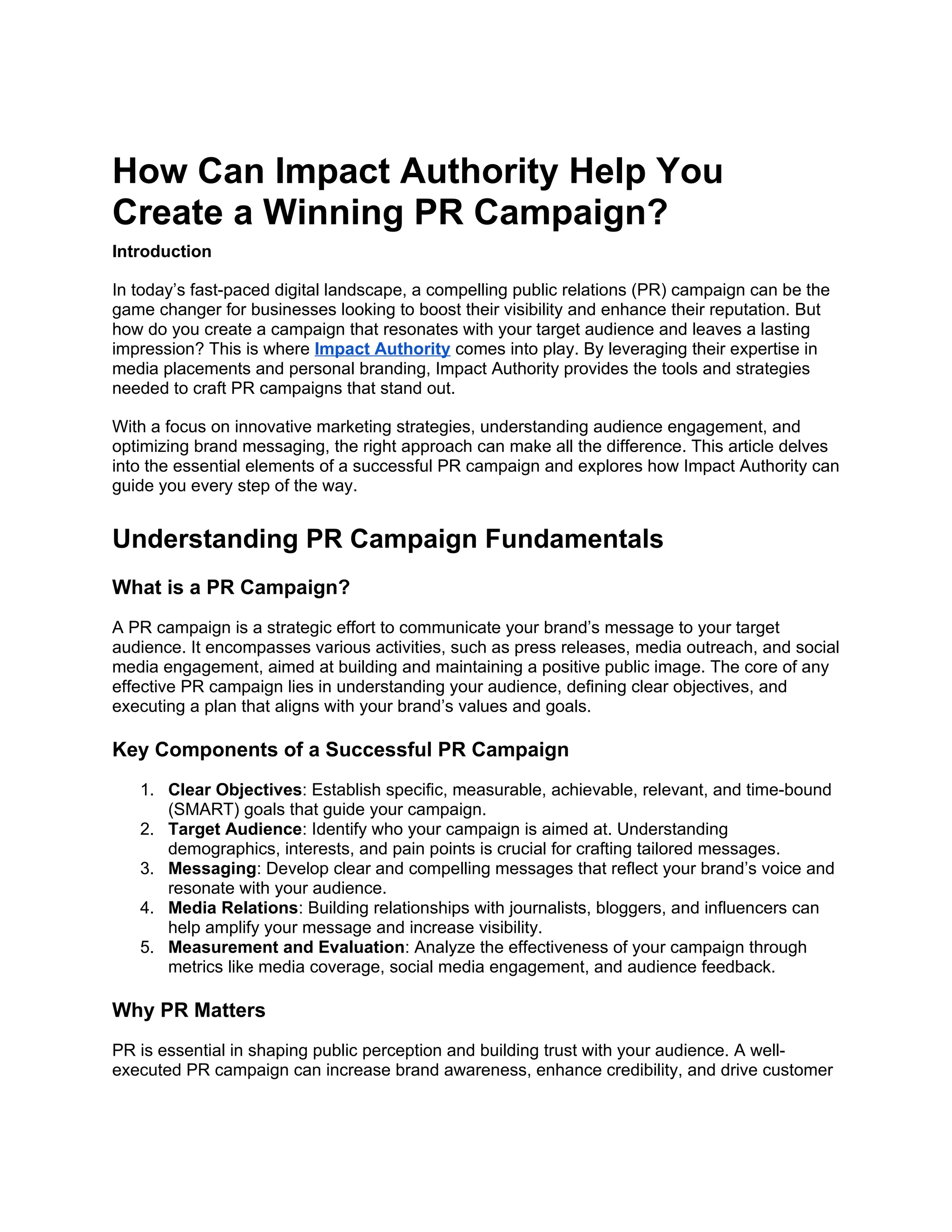 How Can Impact Authority Help You Create a Winning PR Campaign_.docx | Marketing and Advertising ...