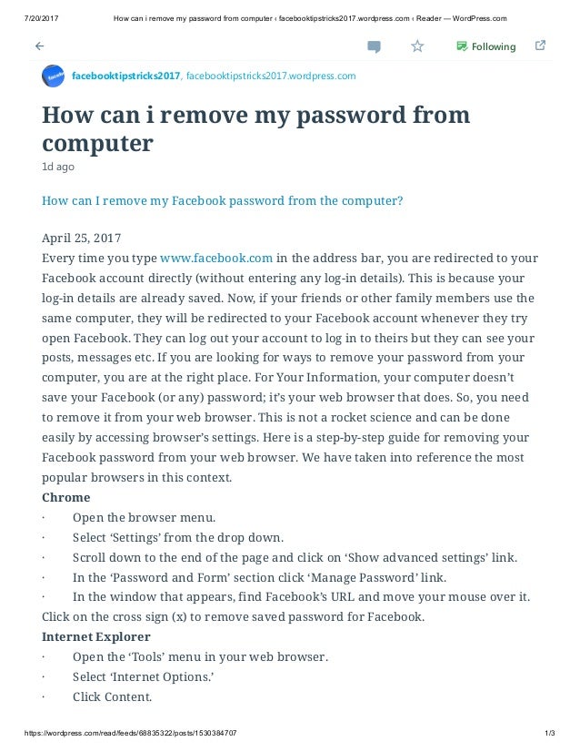 How can i remove my password from computer