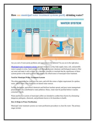 How can municipal water treatment systems purify drinking water? | PDF