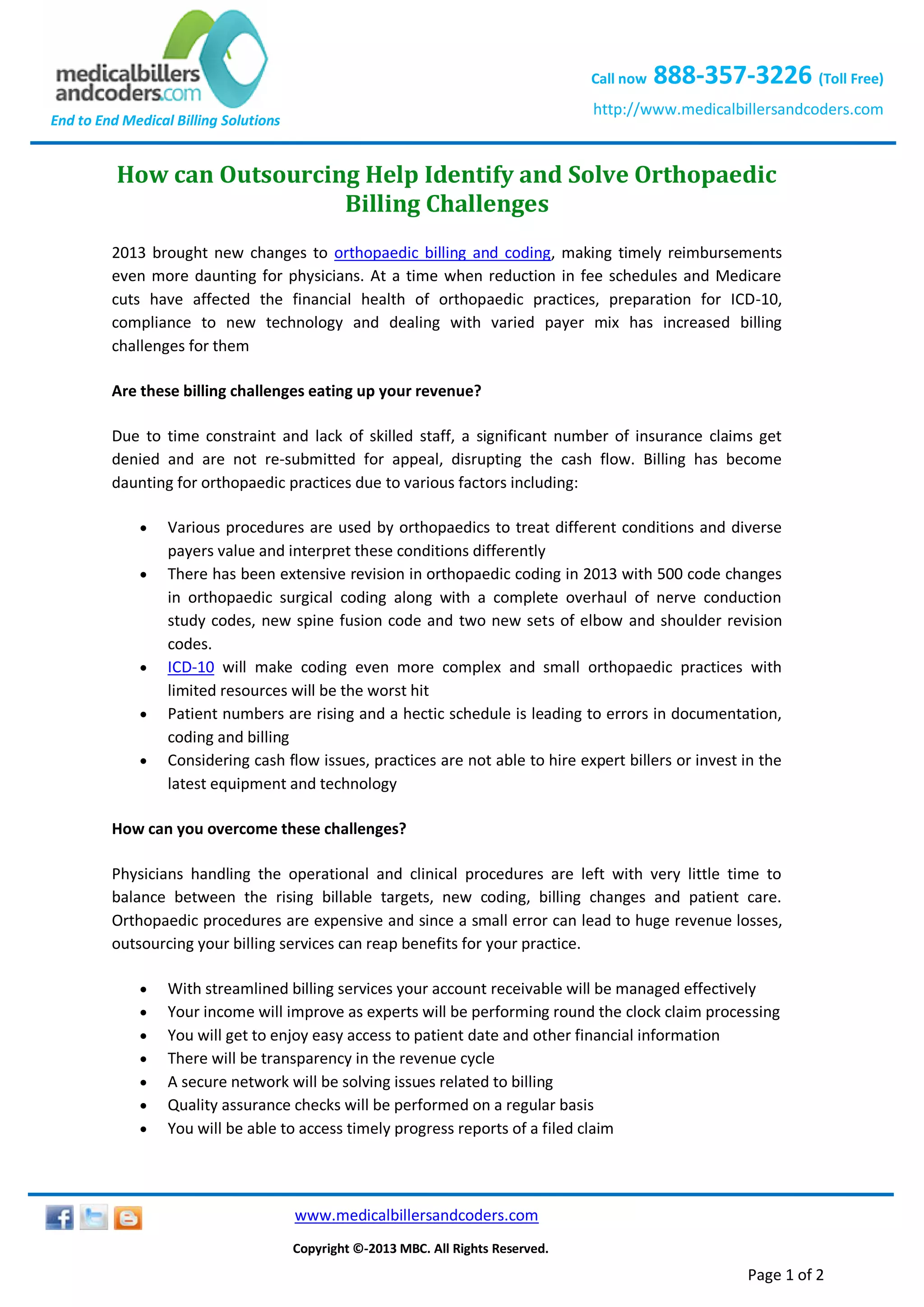 How can outsourcing help identify and solve orthopaedic billing challenges | PDF