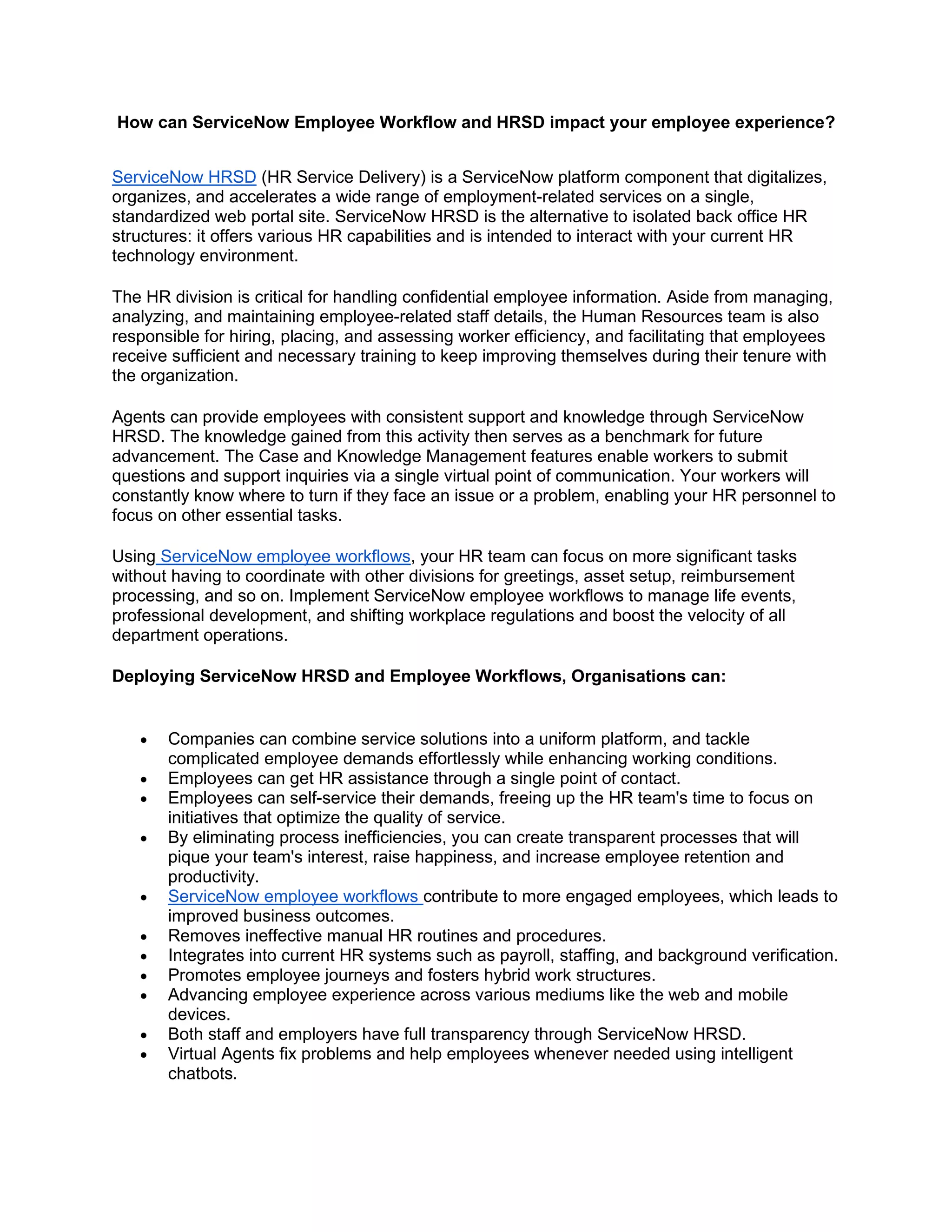 How can ServiceNow Employee Workflow and HRSD impact your employee ...