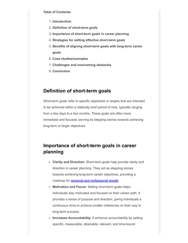How can short term goals best lead towards accomplishing long term ...