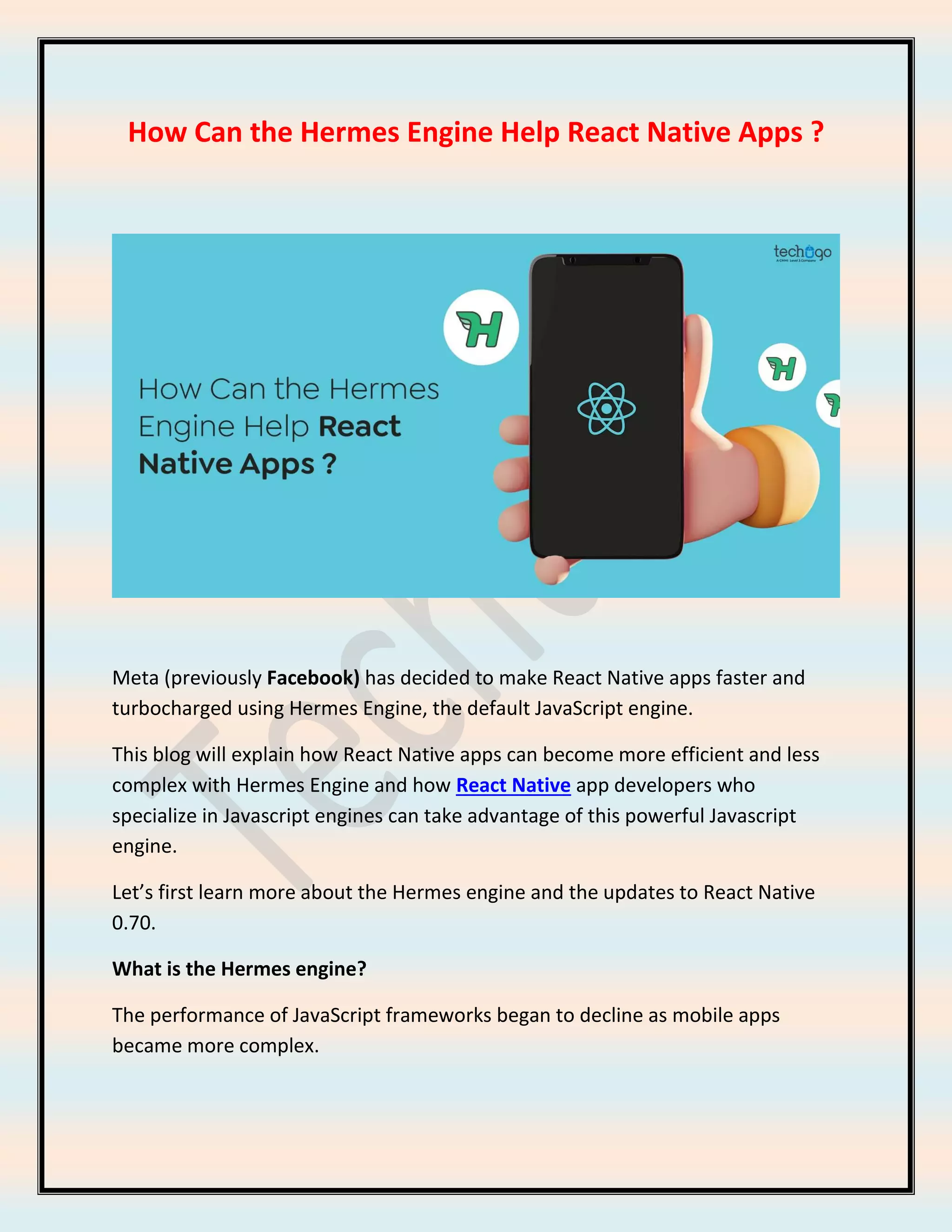 How Can the Hermes Engine Help React Native Apps. | PDF