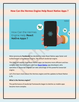 How Can the Hermes Engine Help React Native Apps. | PDF