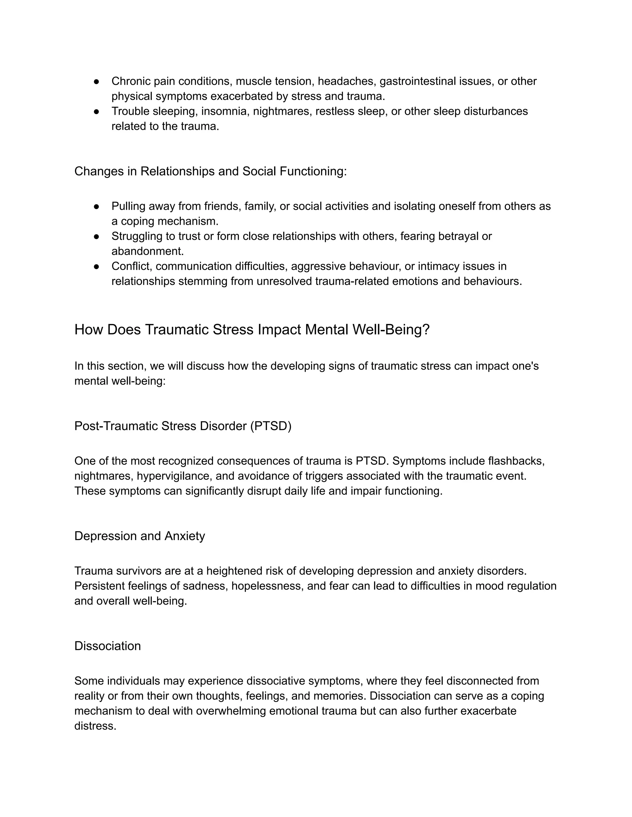 How Can Trauma Symptoms Affect Physical and Mental Health? | PDF