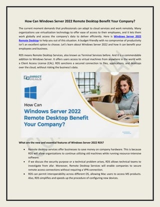 How Can Windows Server 2022 Remote Desktop Benefit Your Company? | PDF