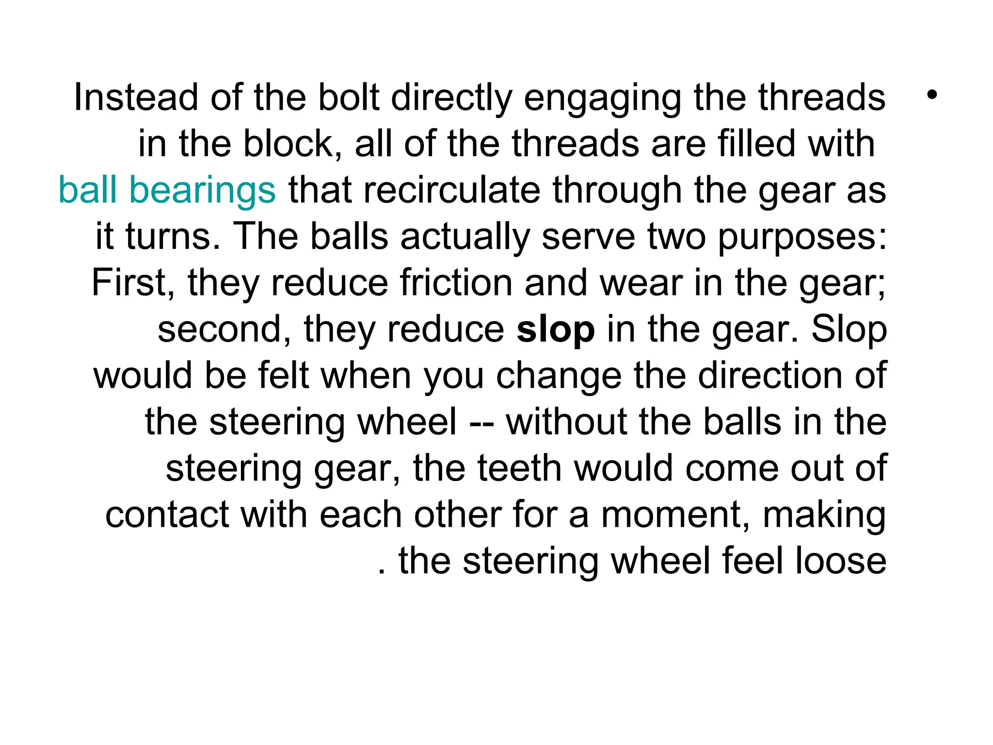 How car steering works( Recirculating-ball Steering) | PPT