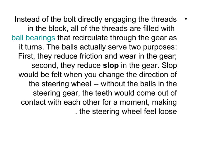 How car steering works( Recirculating-ball Steering) | PPT