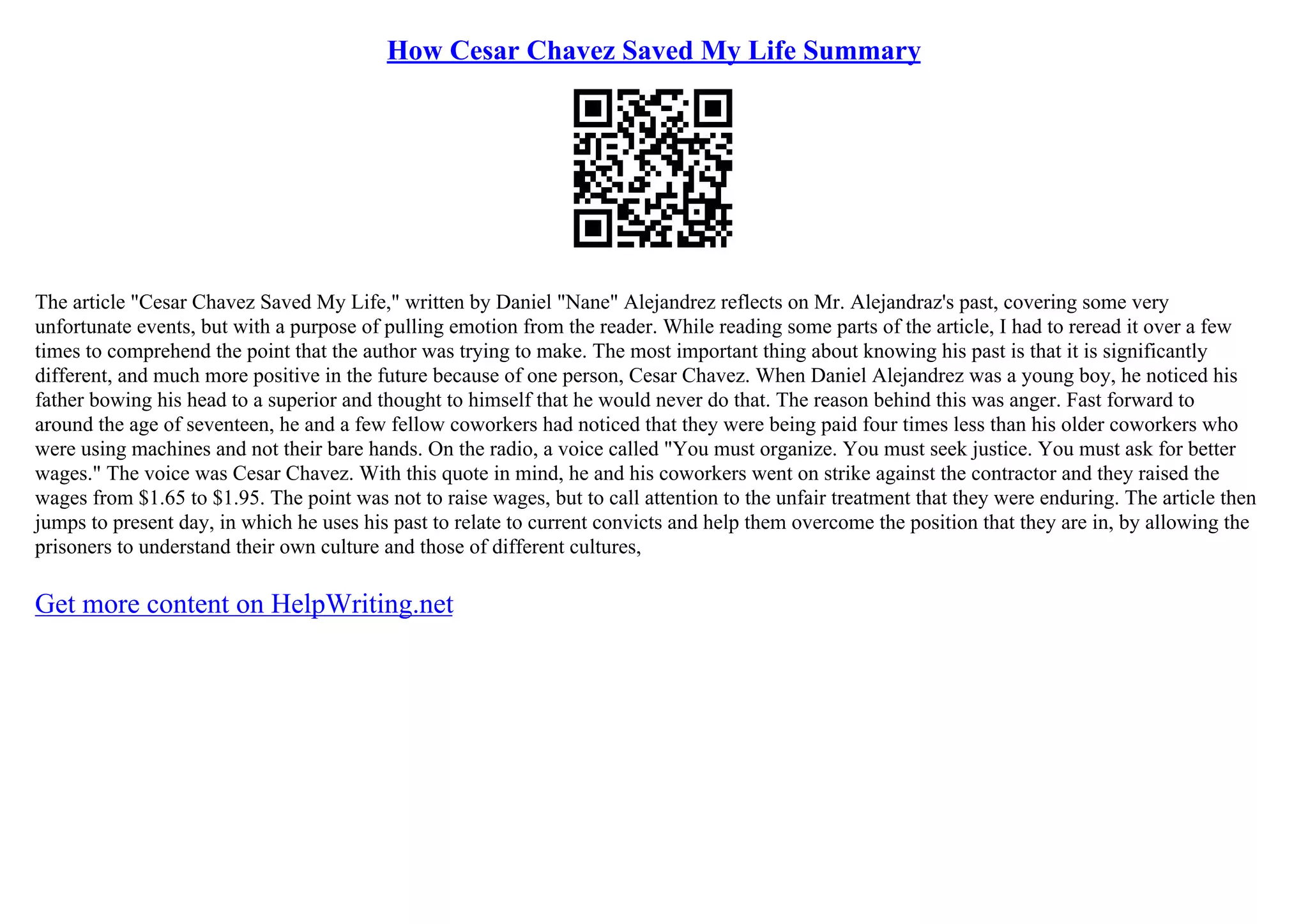 How Cesar Chavez Saved My Life Summary | PDF
