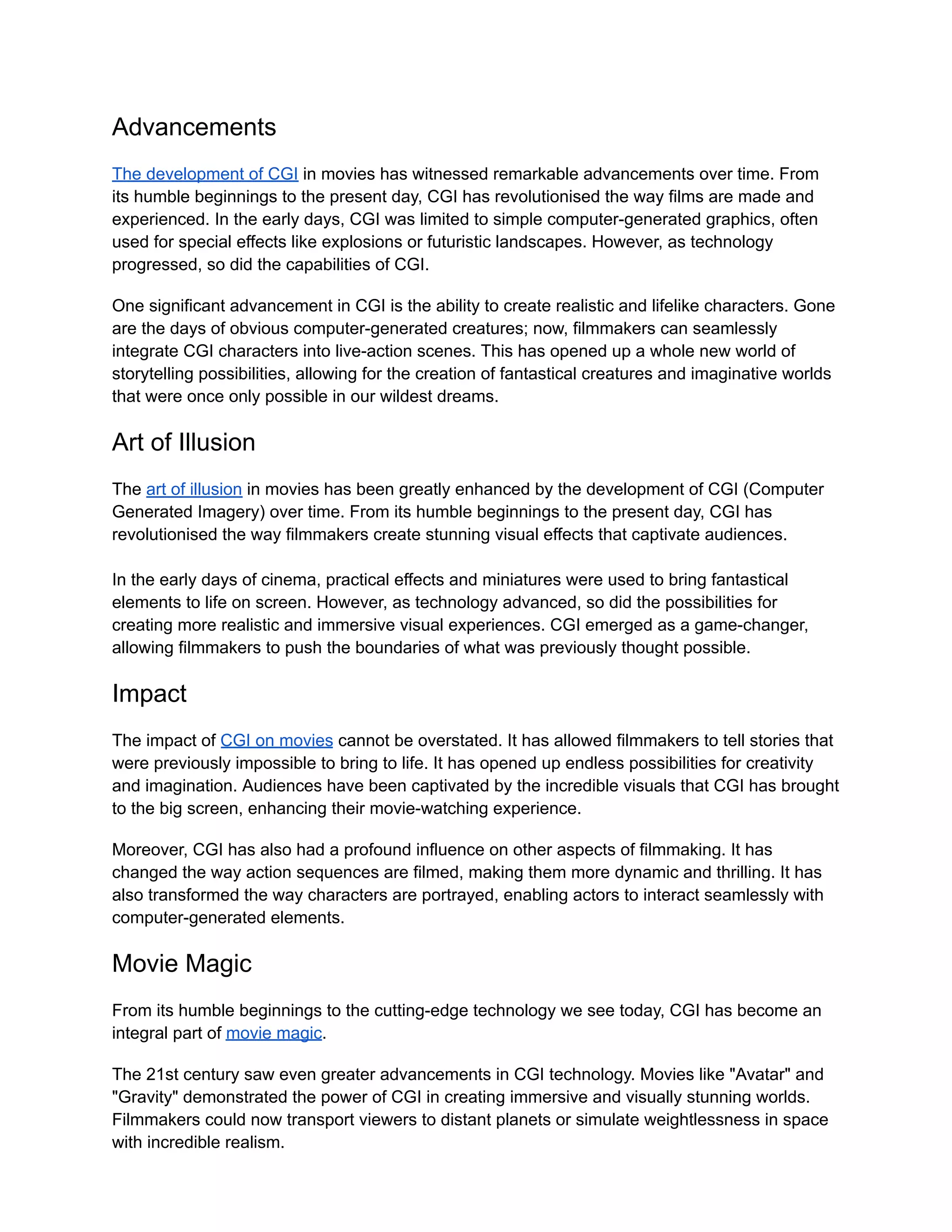 How CGI Has Developed In Movies Over Time | PDF