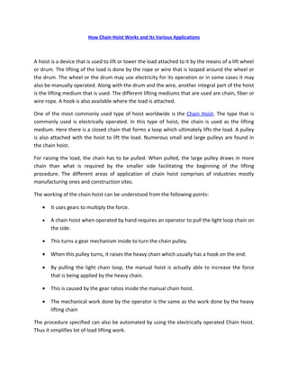 How Chain Hoist Works and Its Various Applications | PDF