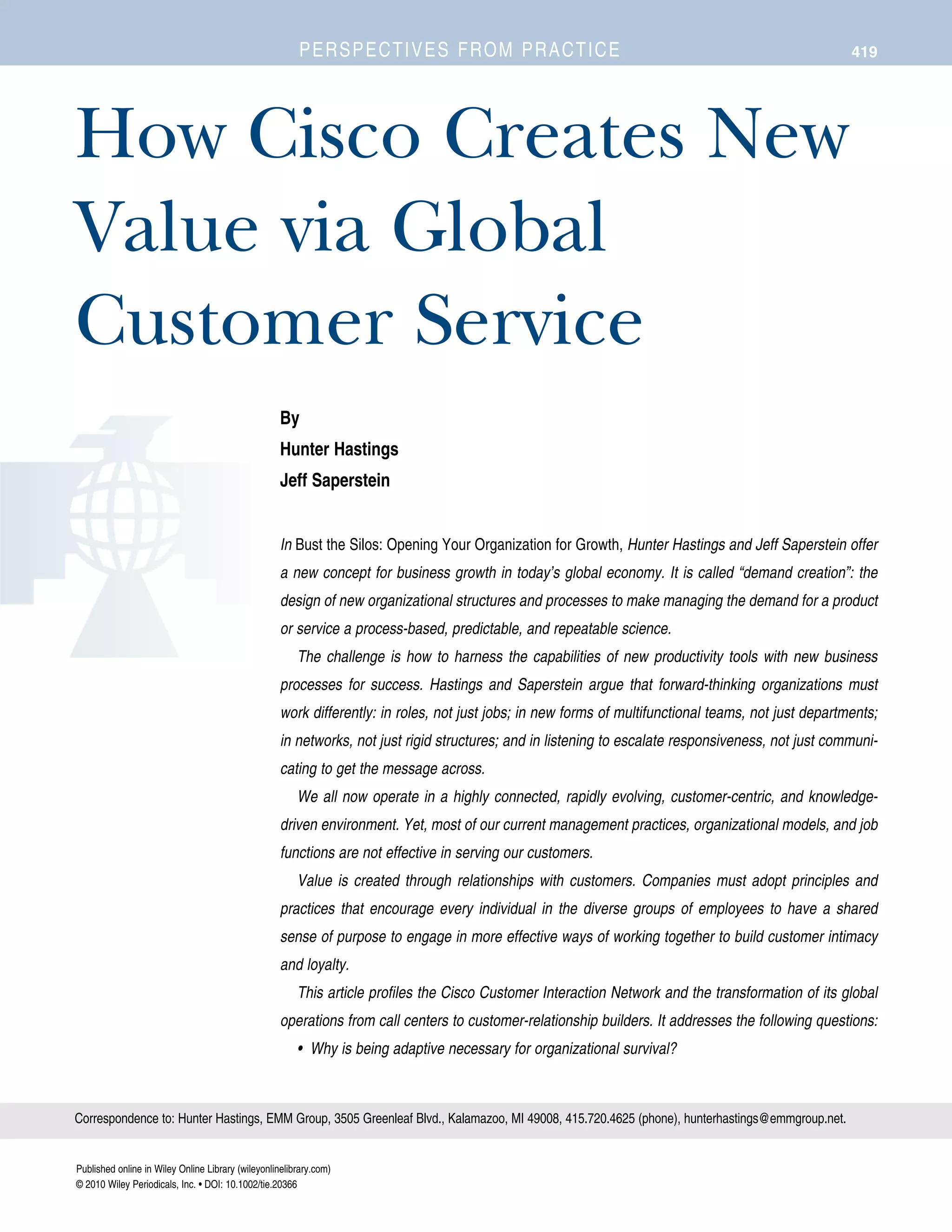 How cisco creates new value via global customer service | PDF