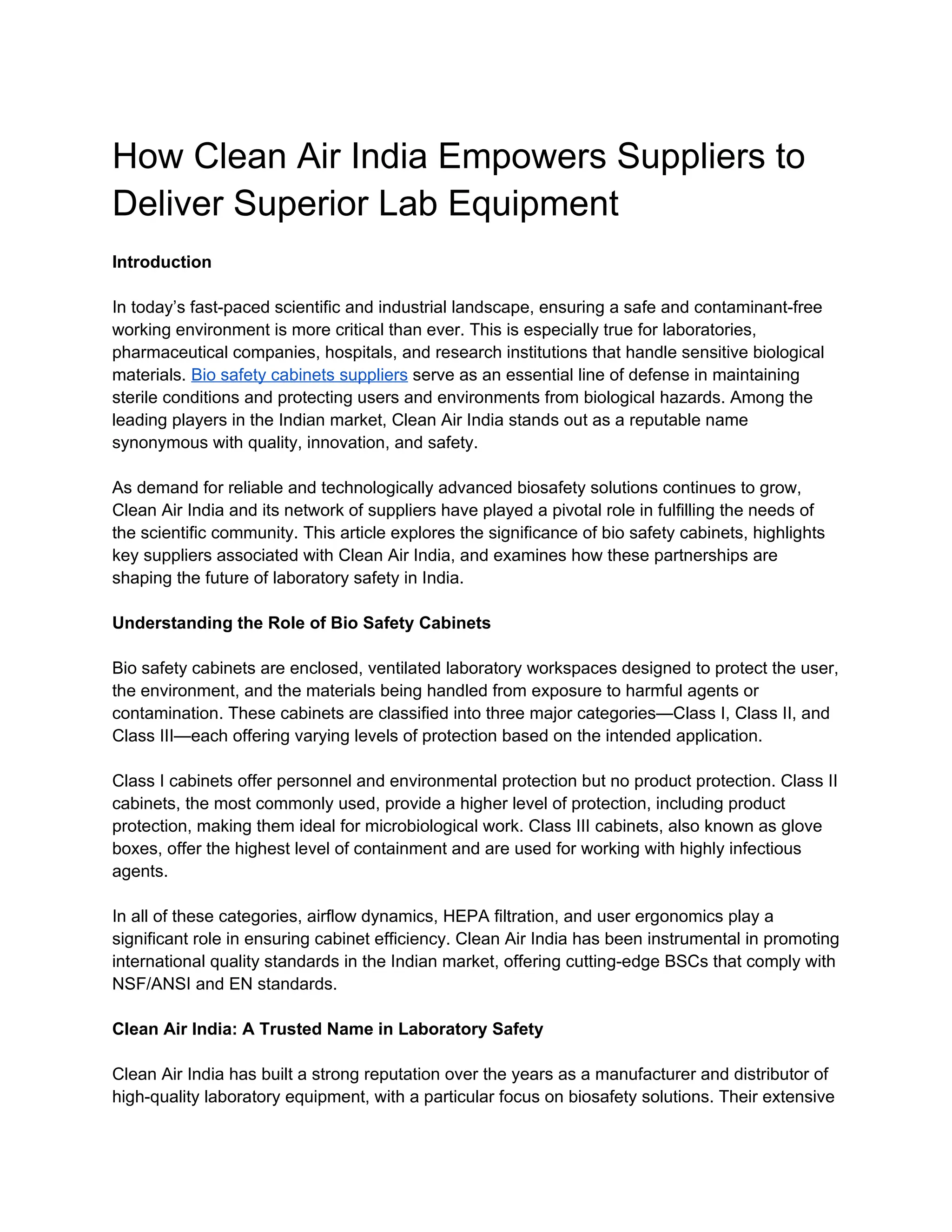 How Clean Air India Empowers Suppliers to Deliver Superior Lab ...