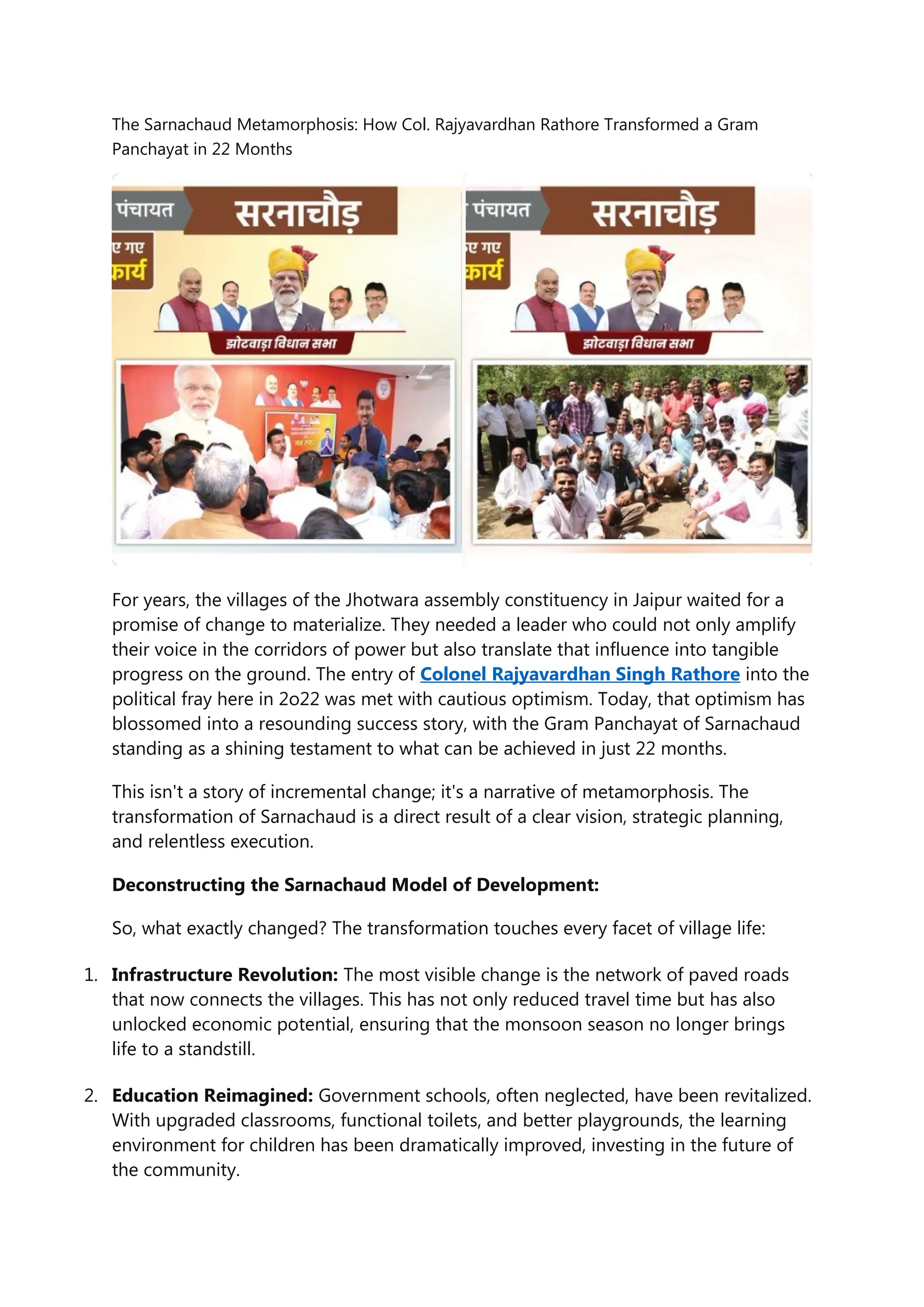 How Col. Rajyavardhan Rathore Transformed a Gram Panchayat in 22 Months ...