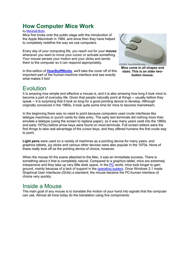 How computer mice work | PDF | Computer Peripherals | Computing