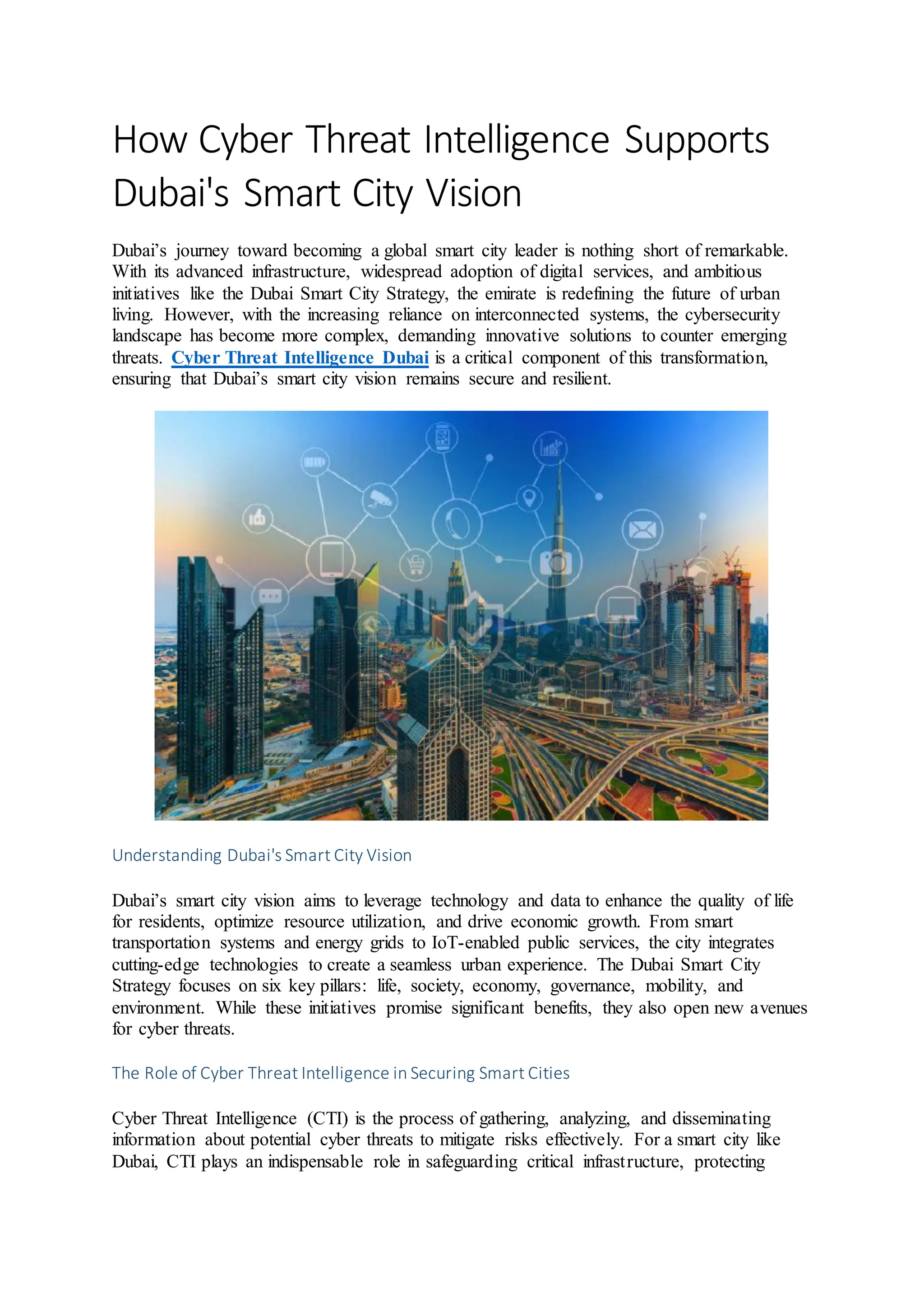 How Cyber Threat Intelligence Supports Dubai Smart City Vision | PDF