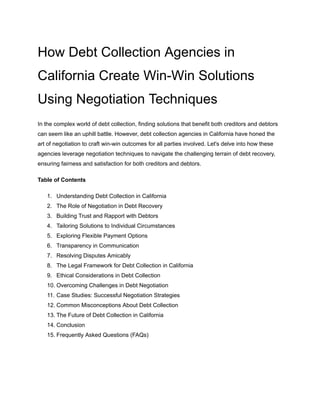 Creating Win-Win Solutions: Negotiation Techniques of Debt Collection ...
