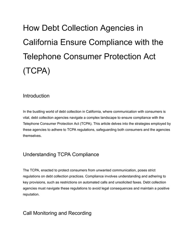 Ensuring TCPA Compliance: Best Practices for Debt Collection Agencies ...