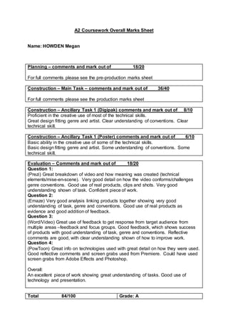 my evaluation and overall feedback sheet | DOCX