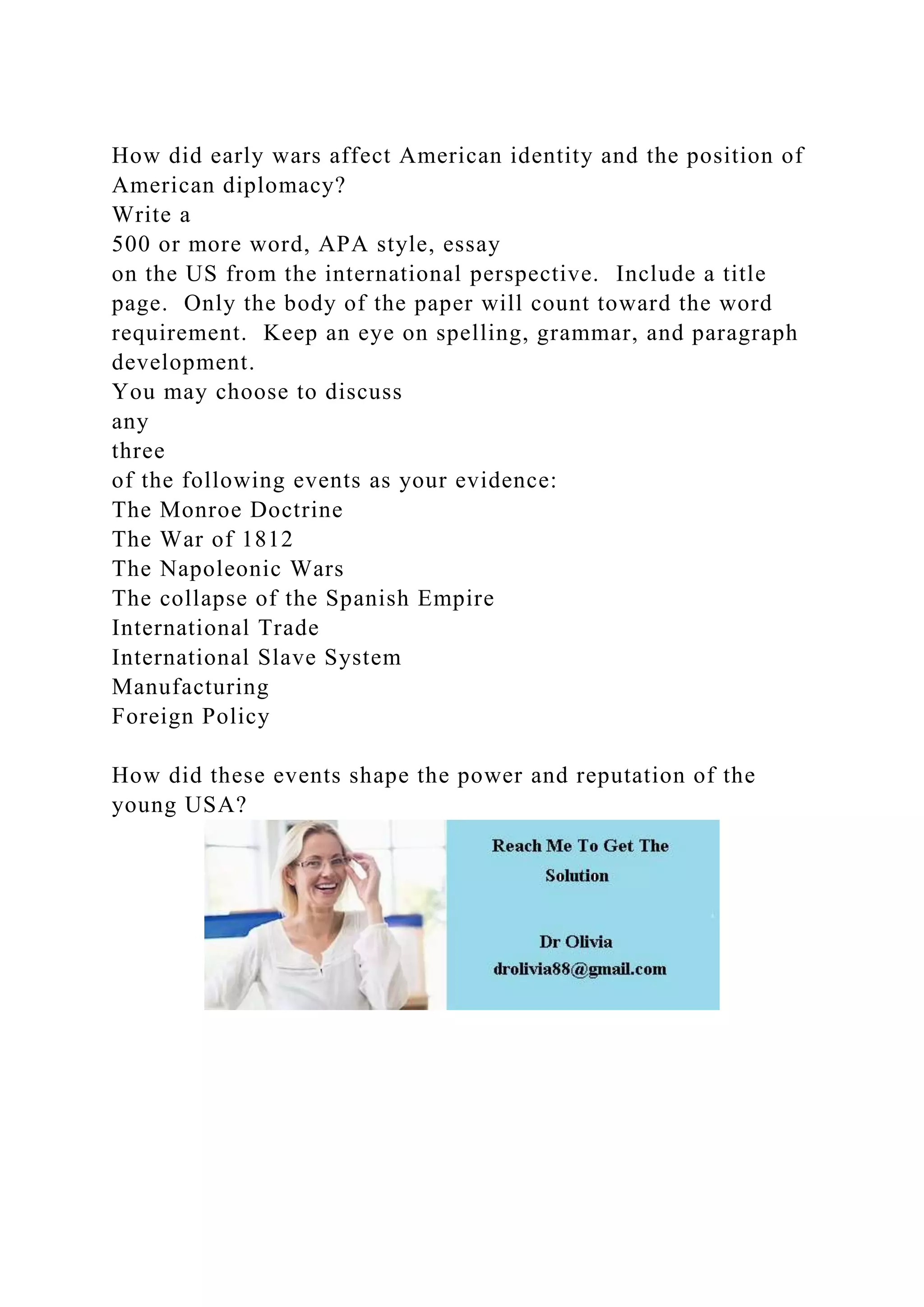 How did early wars affect American identity and the position of Amer.docx