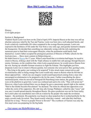 How Did Lenin Come To Power | PDF