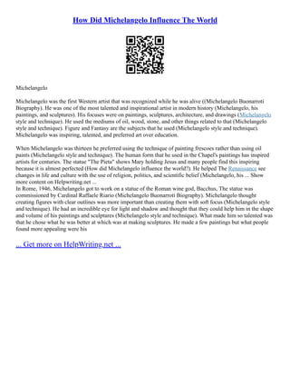 How Did Michelangelo Influence The World | PDF