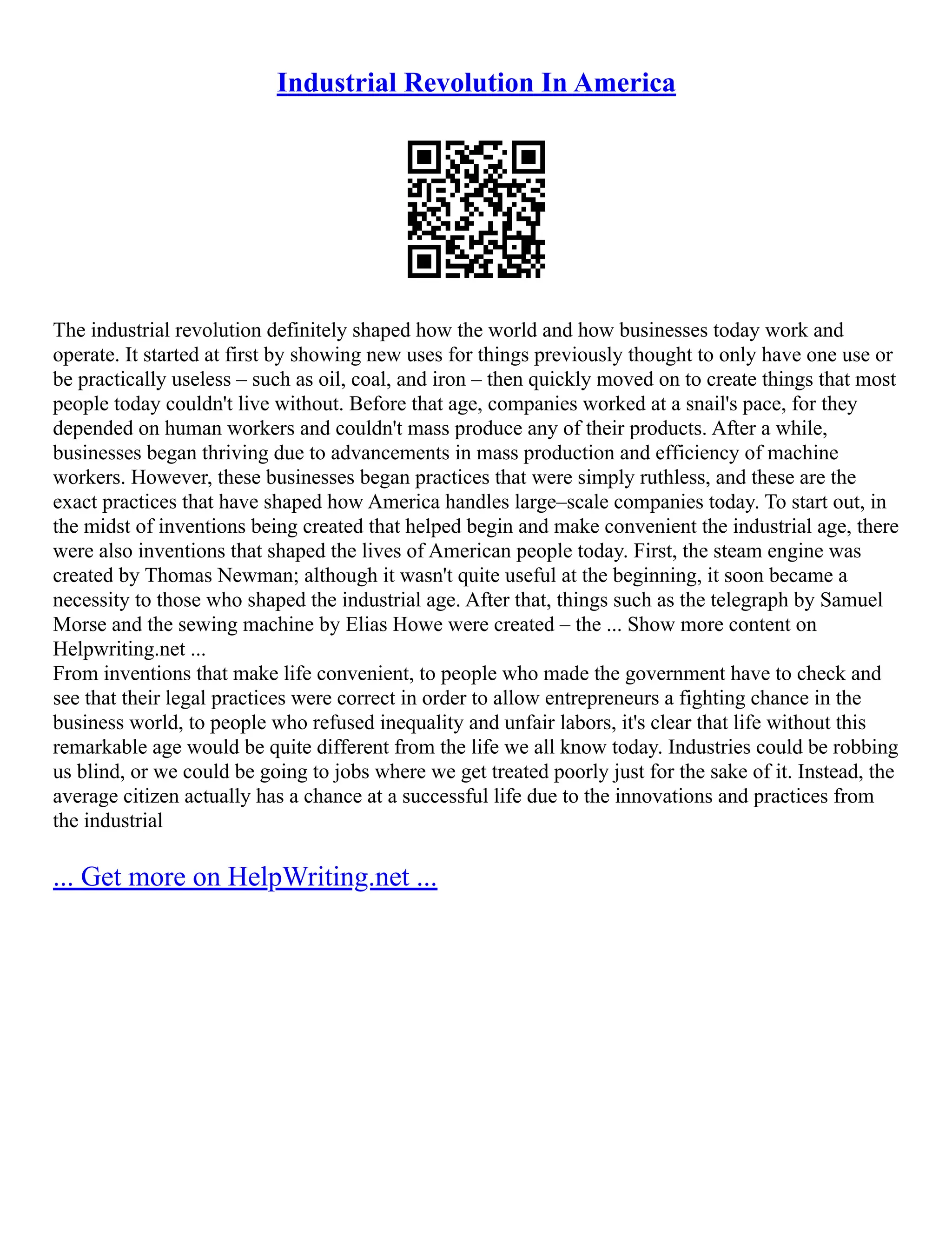 How Did The Industrial Revolution Affect America | PDF