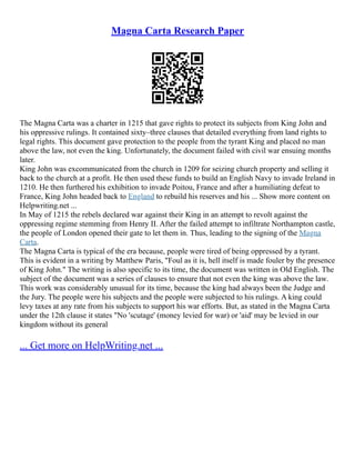 How Did The Magna Carta Influence The Government | PDF