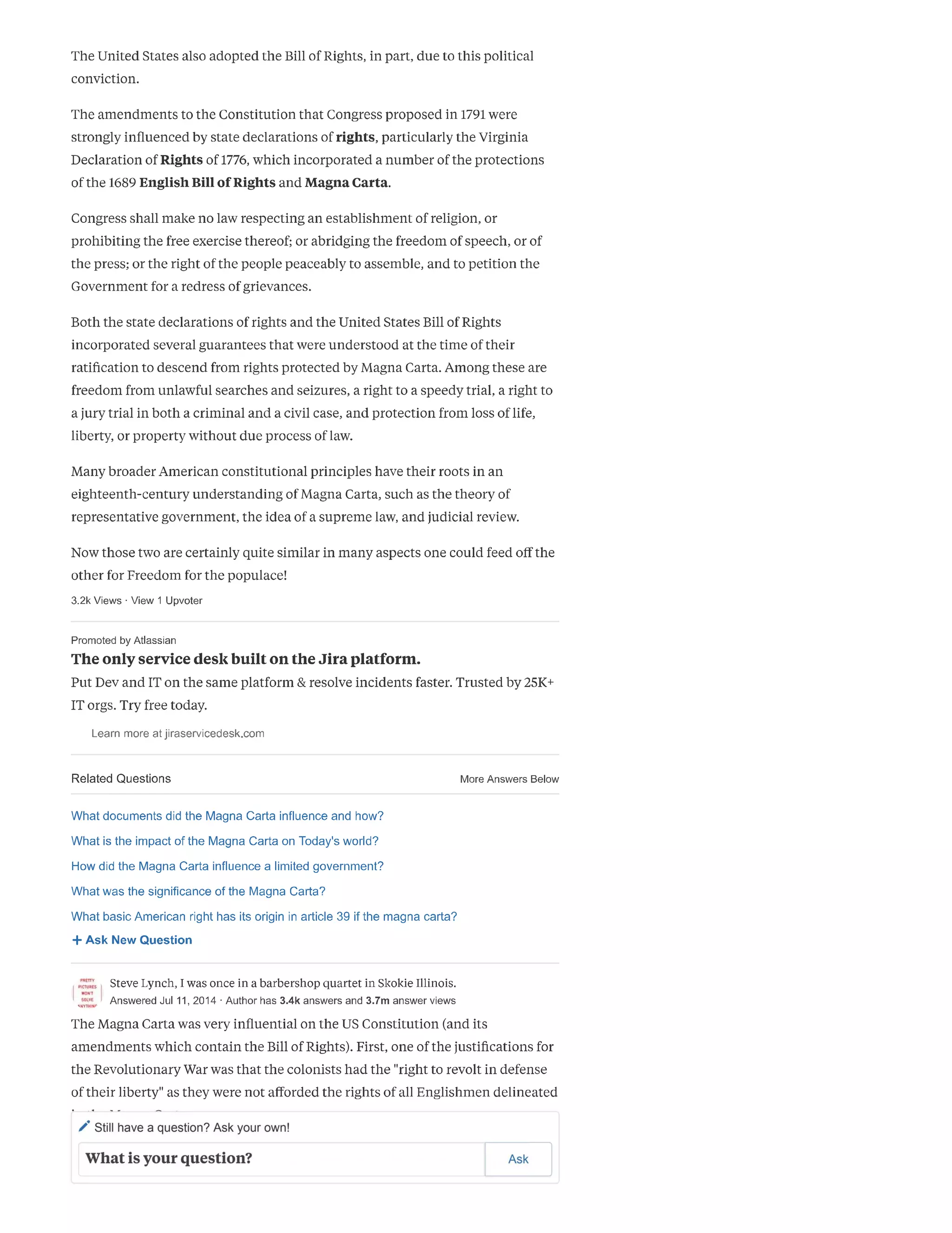 How did the magna carta influence the united states bill of rights | PDF