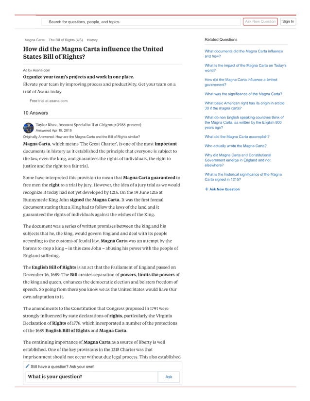 How did the magna carta influence the united states bill of rights | PDF