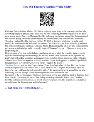 How Did Theodore Roethke Write Poetry | PDF