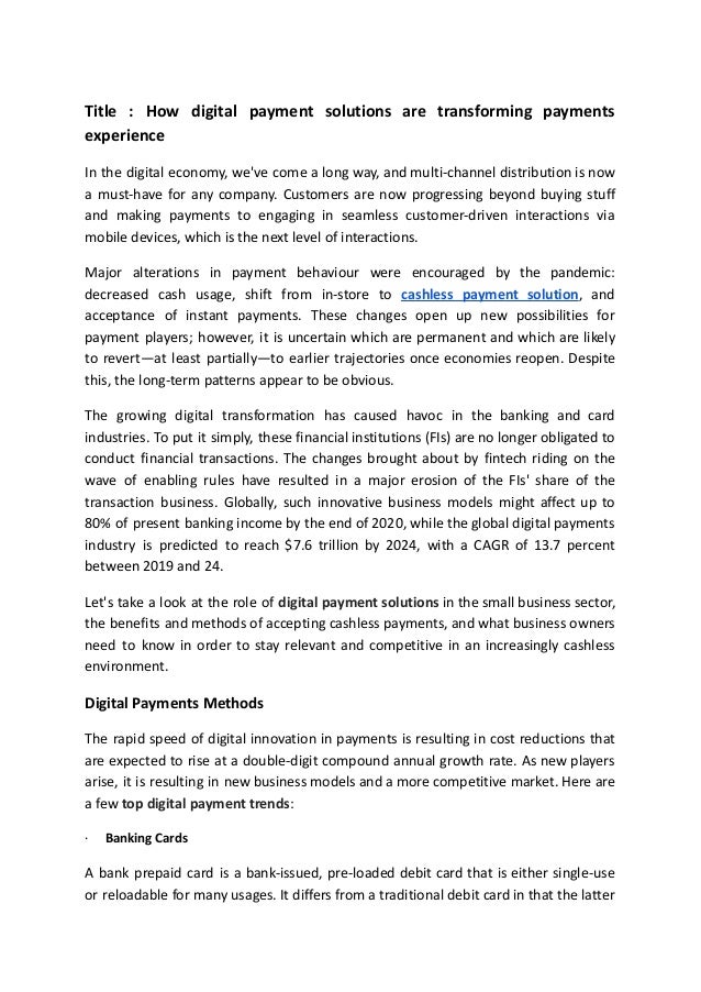 How digital payment solutions are transforming payments experience | PDF