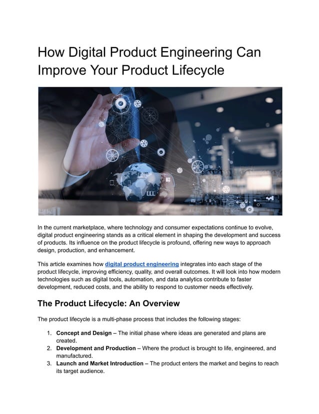 How Digital Product Engineering Can Improve Your Product Lifecycle | PDF