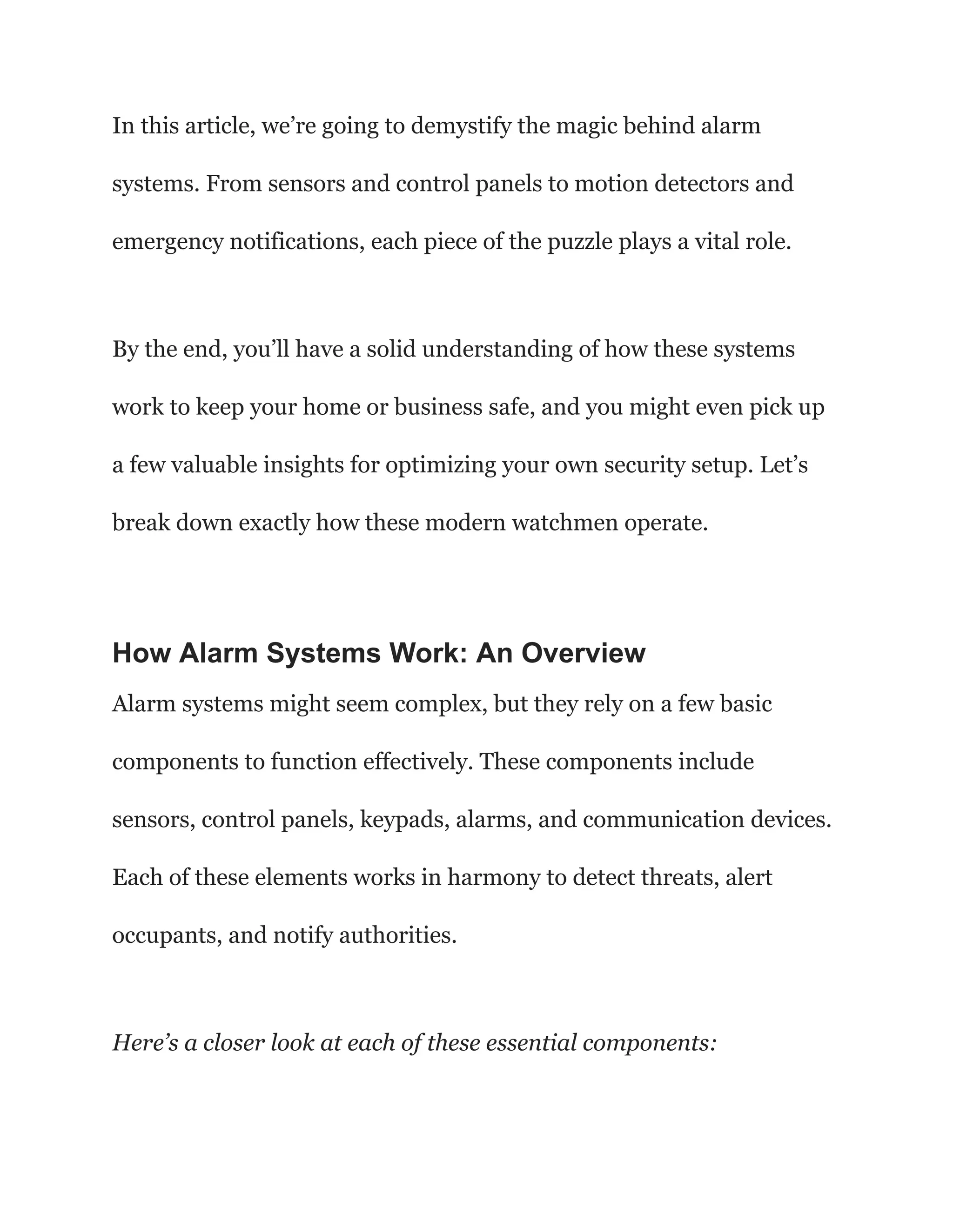 How do alarm systems work? key types of sensors | PDF