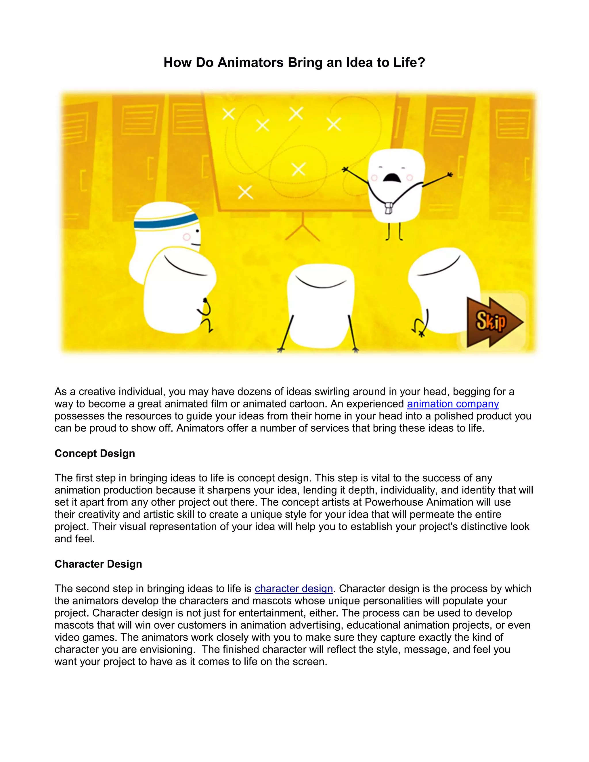 How Do Animators Bring an Idea to Life | PDF