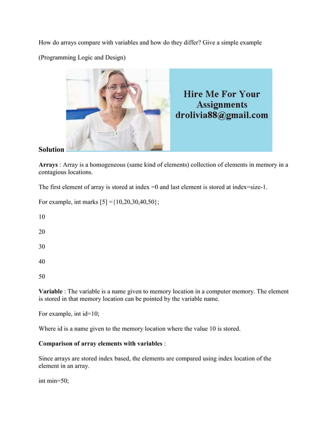 How do arrays compare with variables and how do they differ- Give a si.docx