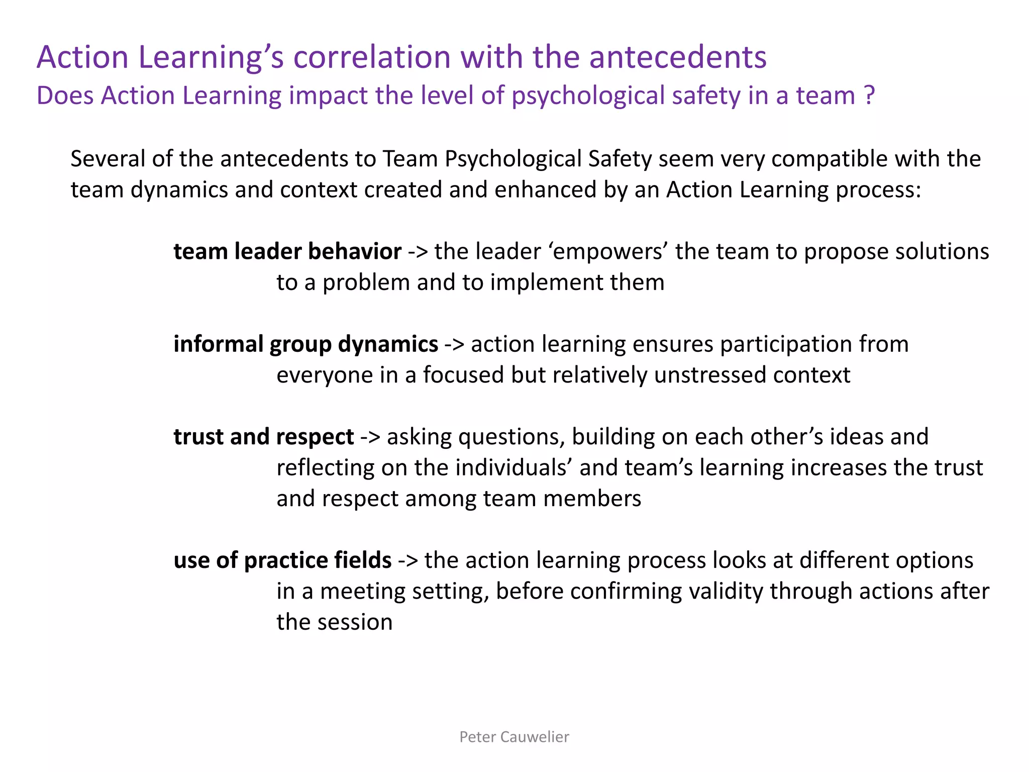 How does action learning impact team psychological safety | PPT
