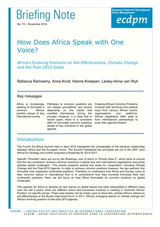 How does Africa Speak with One Voice on Aid Effectiveness, Climate ...