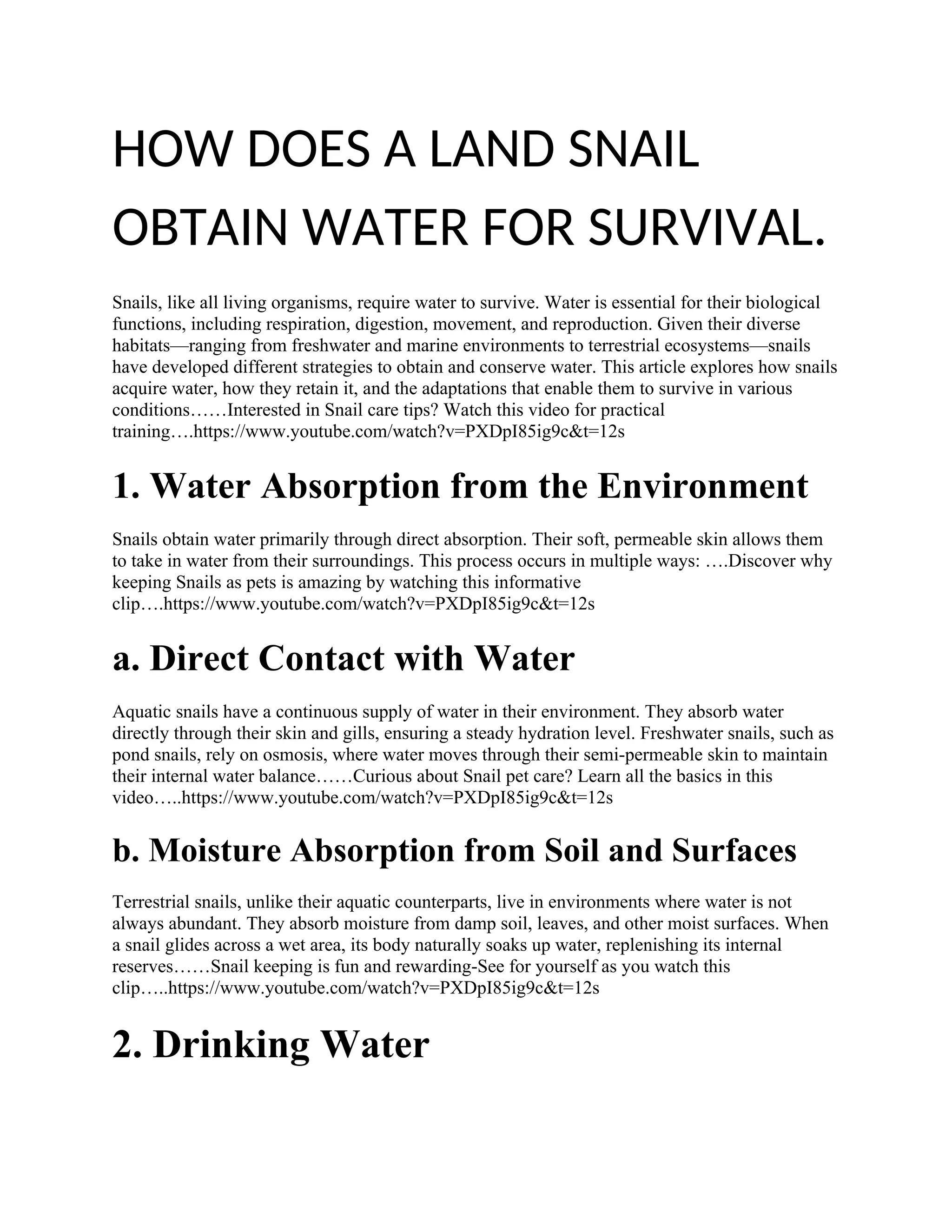 HOW DOES A LAND SNAIL OBTAIN WATER FOR SURVIVAL..docx