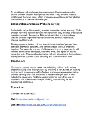 How Does a Montessori Nursery Help Children Build Strong Problem ...