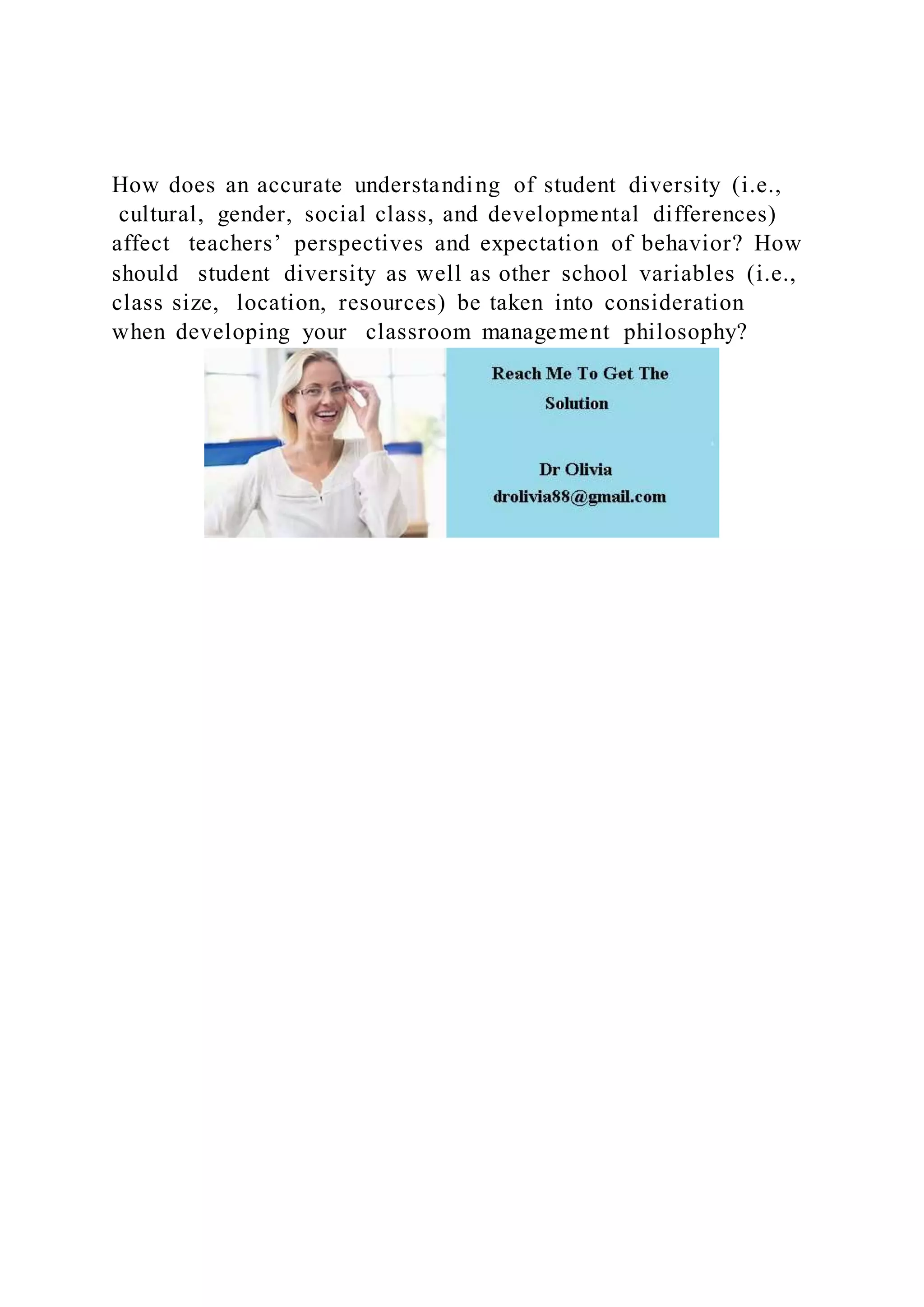 How does an accurate understanding of student diversity (i.e., cu | DOCX
