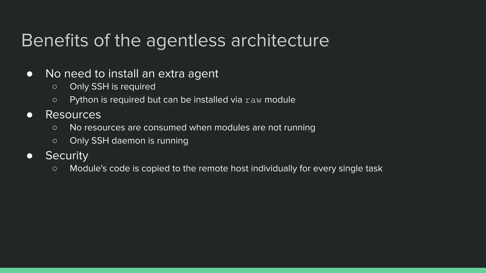 How does Ansible's agentless architecture work? | PPT