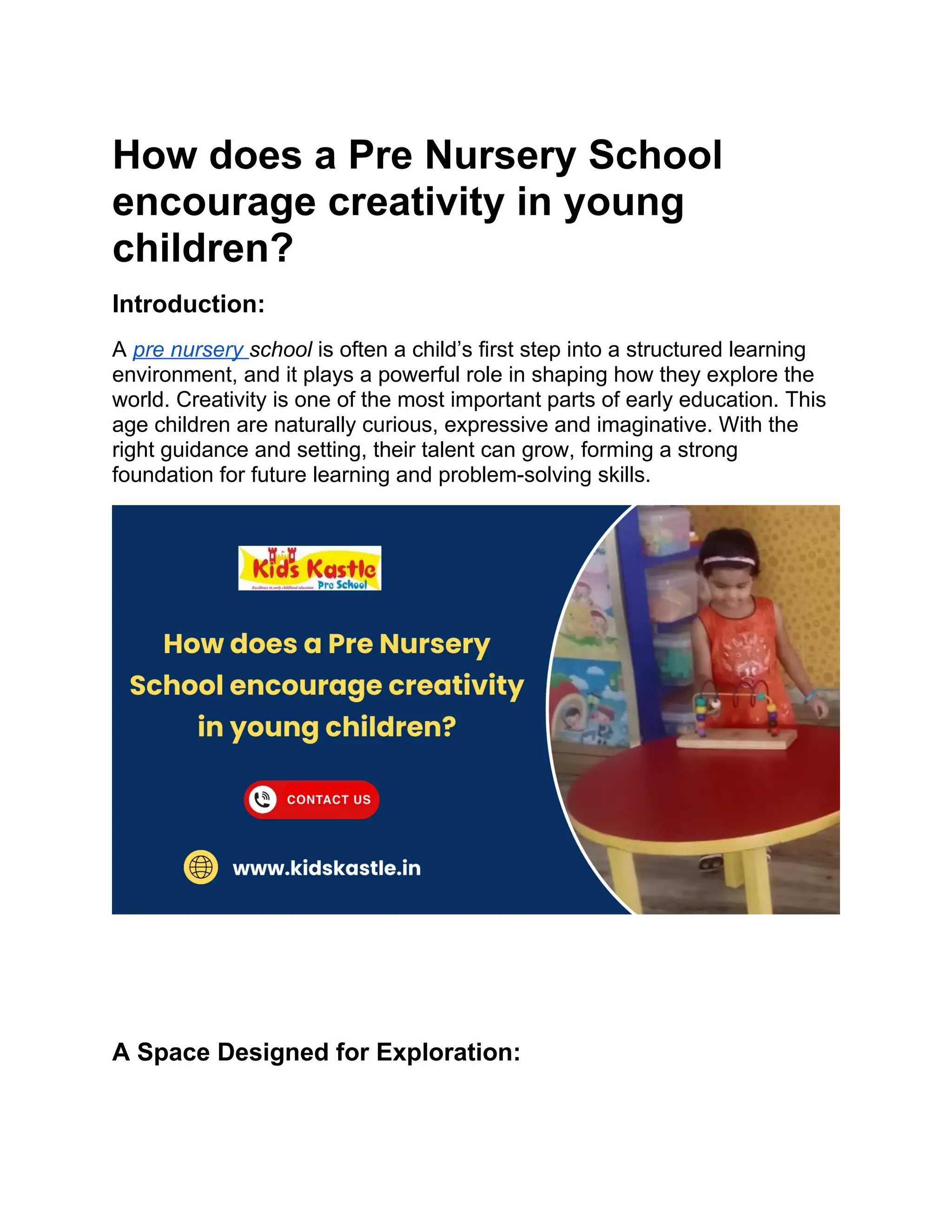 How does a Pre Nursery School encourage creativity in young children.docx