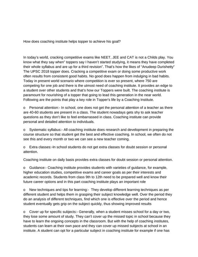 How does coaching helps a topper to achieve his goal | PDF