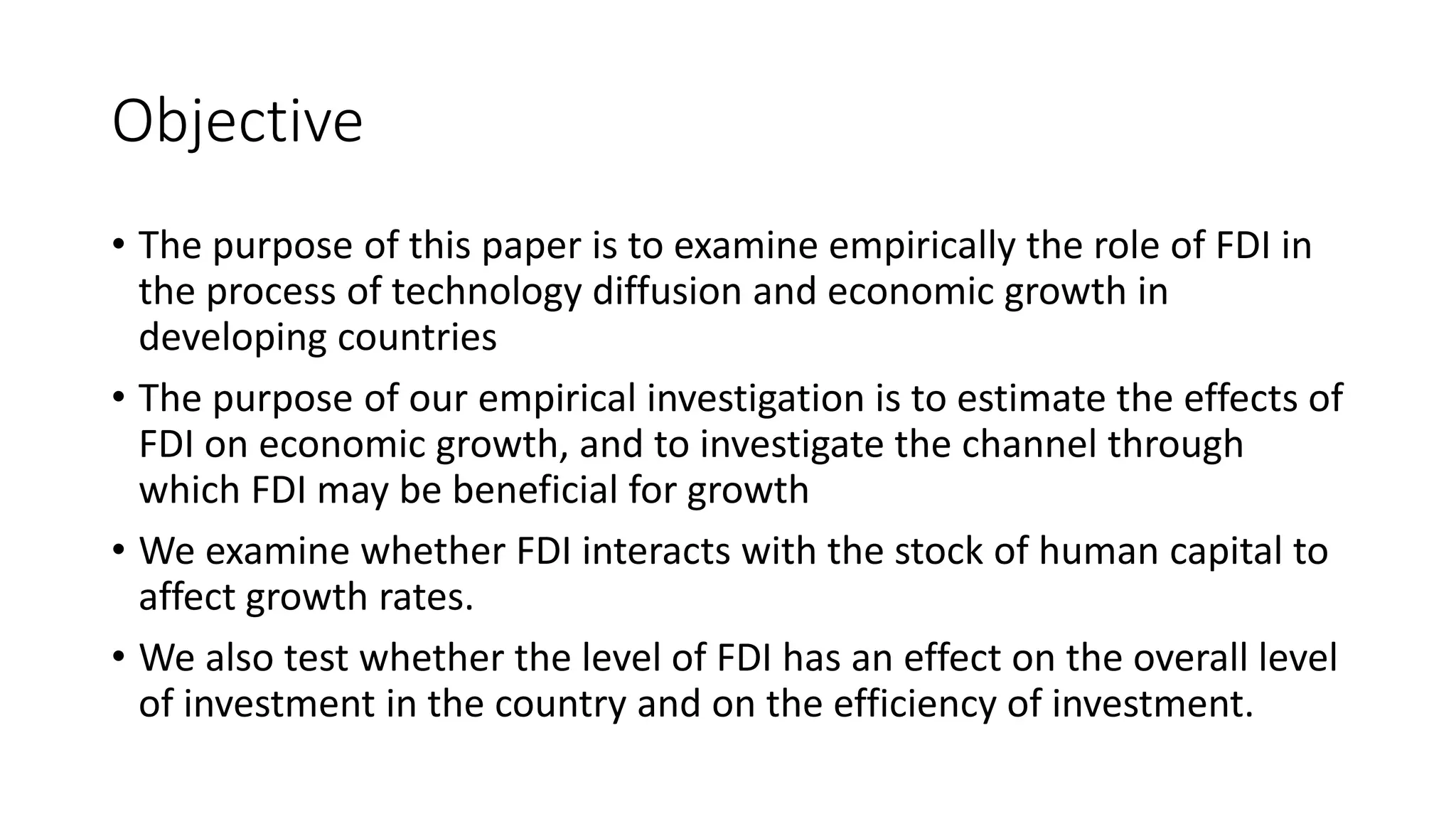 How does foreign direct investment affect economic growth | PPTX
