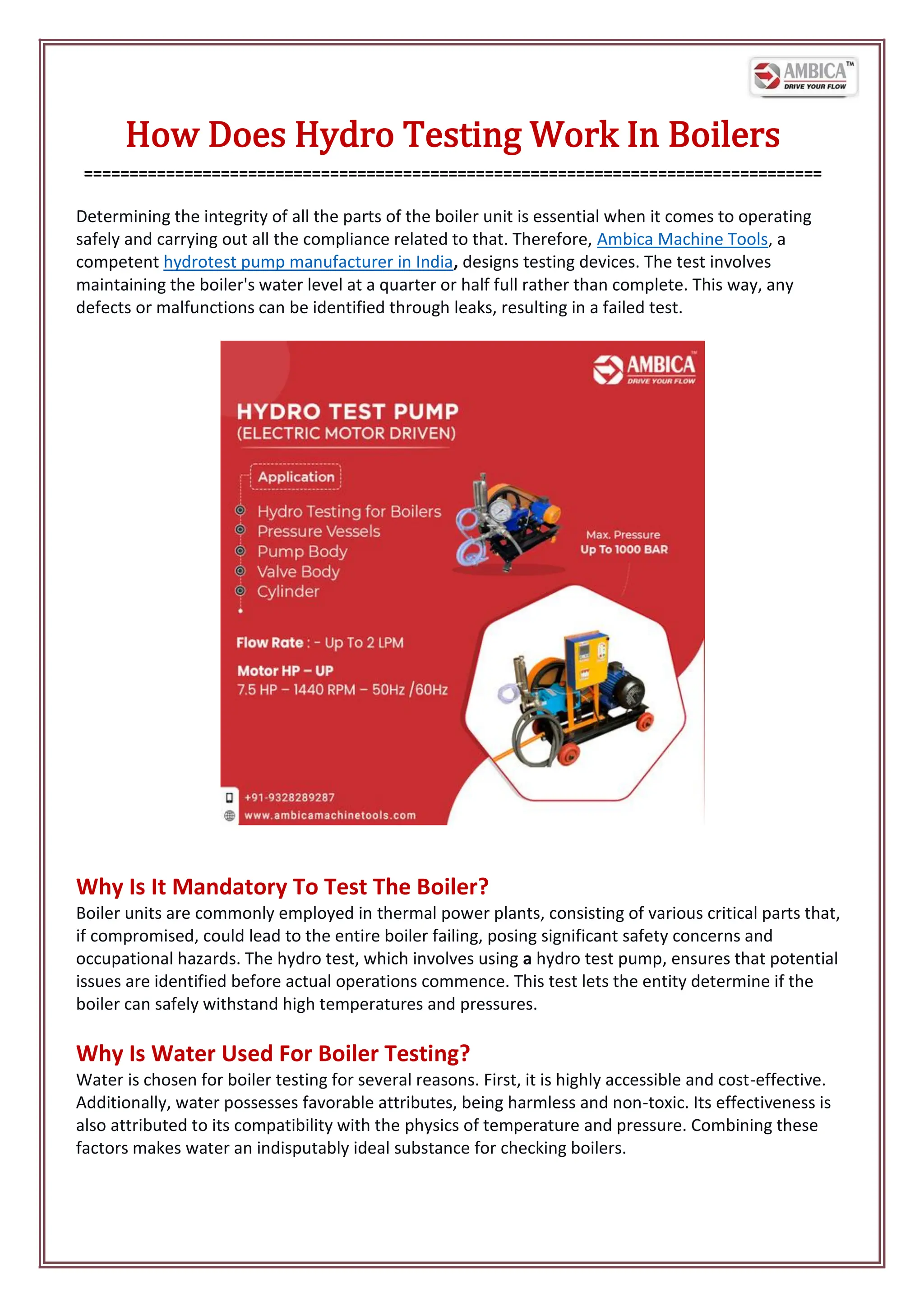 How Does Hydro Testing Works In Boilers | PDF