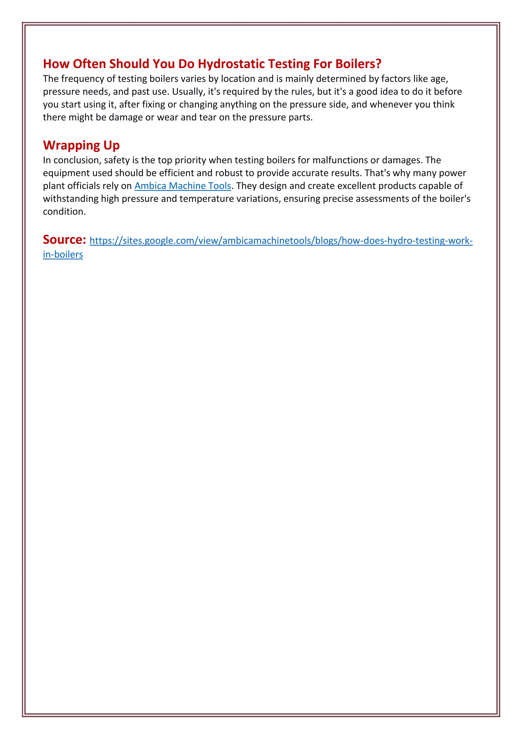 How Does Hydro Testing Works In Boilers | PDF