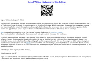 How Does Iago Use Racism In Othello | PDF